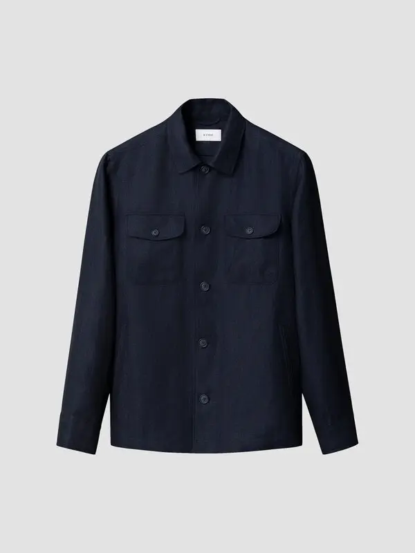 Eton Herringbone Linen-blend Shirt Jacket - Navy
