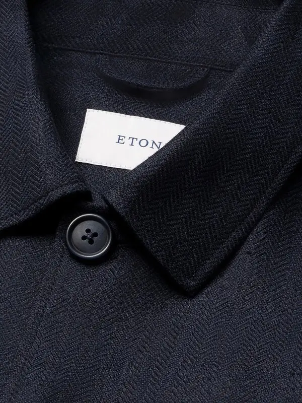Eton Herringbone Linen-blend Shirt Jacket - Navy