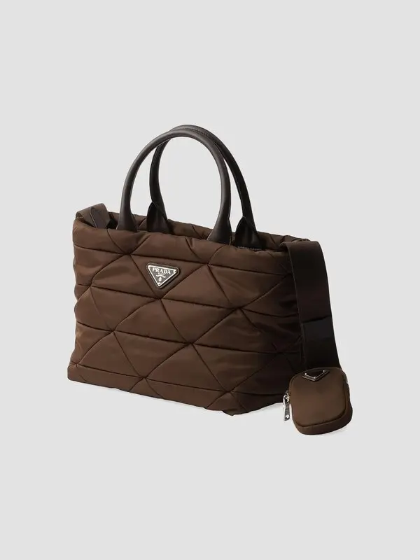 Prada Medium Padded Re-nylon And Leather Top Handle Bag - Dark Brown