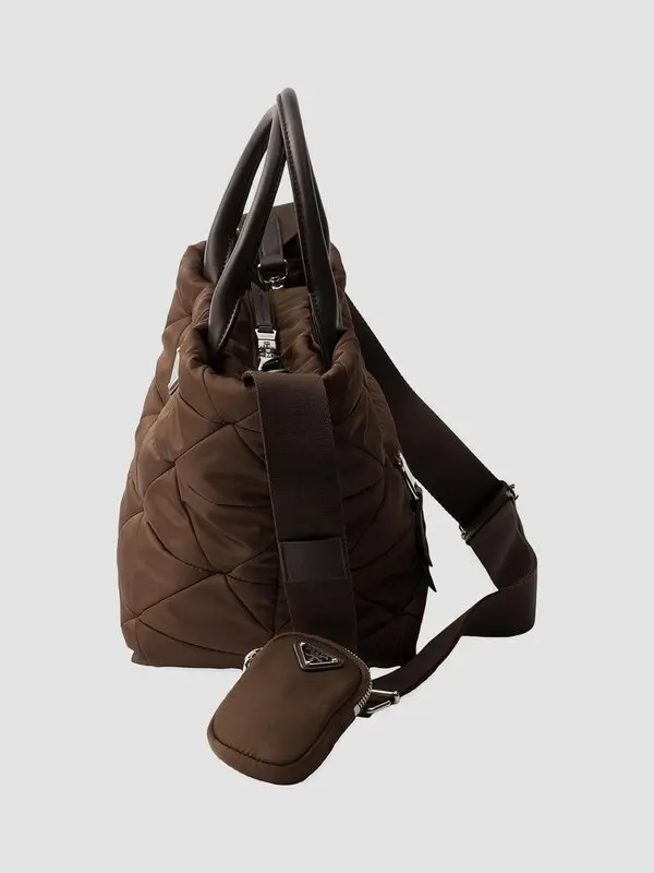 Prada Medium Padded Re-nylon And Leather Top Handle Bag - Dark Brown