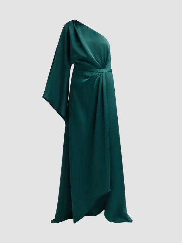 Ramy Brook Opal One-shoulder A-line Gown - Deep Emerald