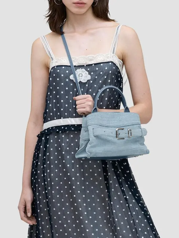 Marc Jacobs The Dakota Small Croc Suede Satchel Bag - Blue Mist