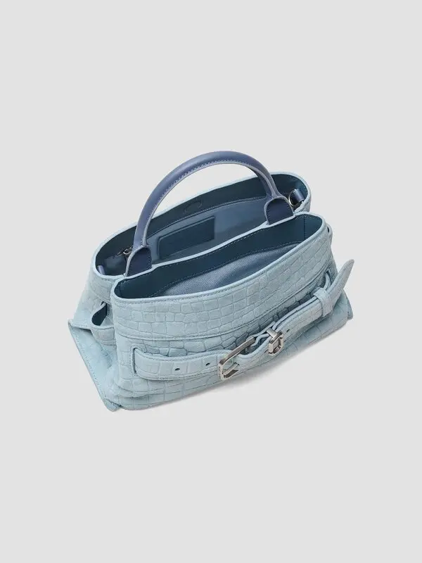 Marc Jacobs The Dakota Small Croc Suede Satchel Bag - Blue Mist