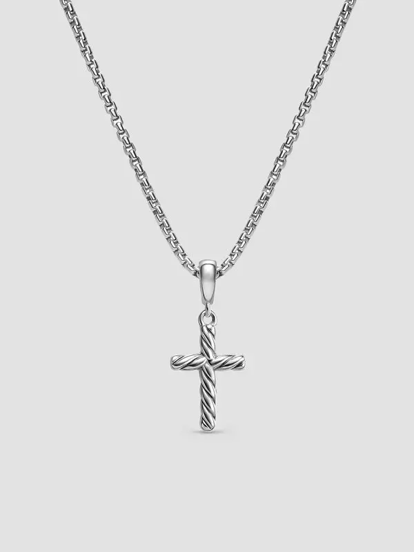 David Yurman Cable Cross Pendant Necklace In Sterling 17.5mm - Silver
