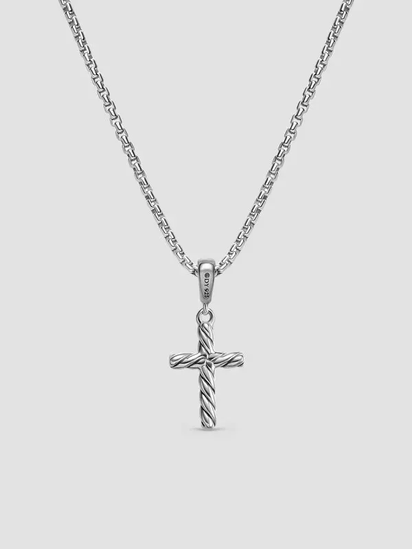 David Yurman Cable Cross Pendant Necklace In Sterling 17.5mm