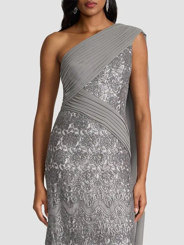 Tadashi Shoji Sequined Lace One-shoulder Gown