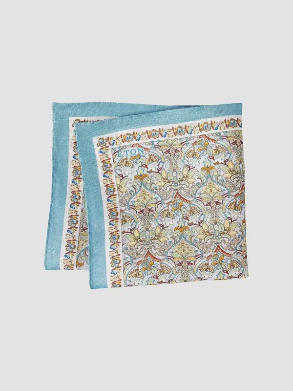 Eton Floral Silk Pocket Sqaure - Light Blue