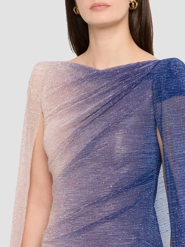 Talbot Runhof Metallic Voile Cape Gown