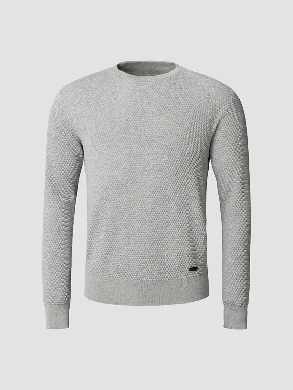 Eton Popcorn-stitch Cotton Crewneck Sweater - Grey