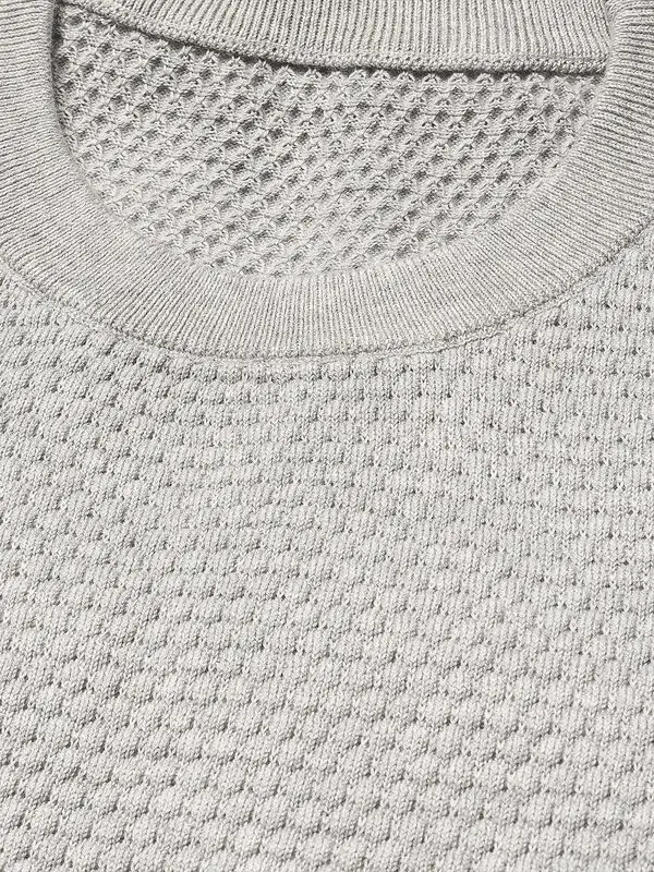 Eton Popcorn-stitch Cotton Crewneck Sweater - Grey