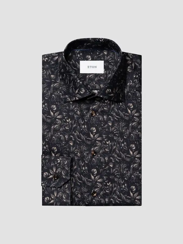 Eton Floral Slim-fit Cotton Twill Shirt - Brown