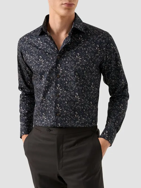 Eton Floral Slim-fit Cotton Twill Shirt - Brown