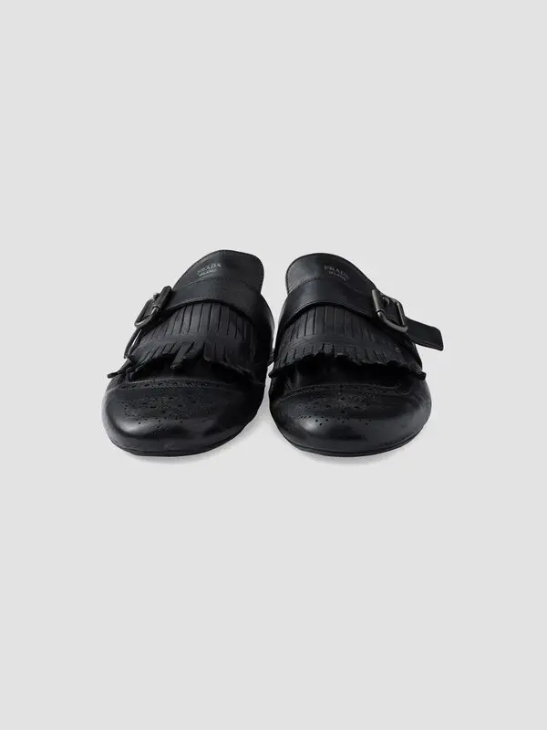 Prada Shuffle Antiqued Leather Mules