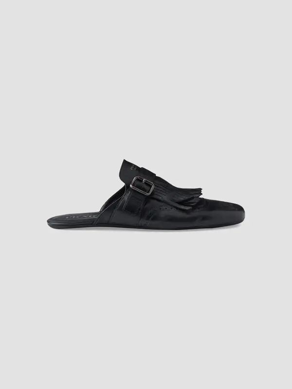 Prada Shuffle Antiqued Leather Mules - Black