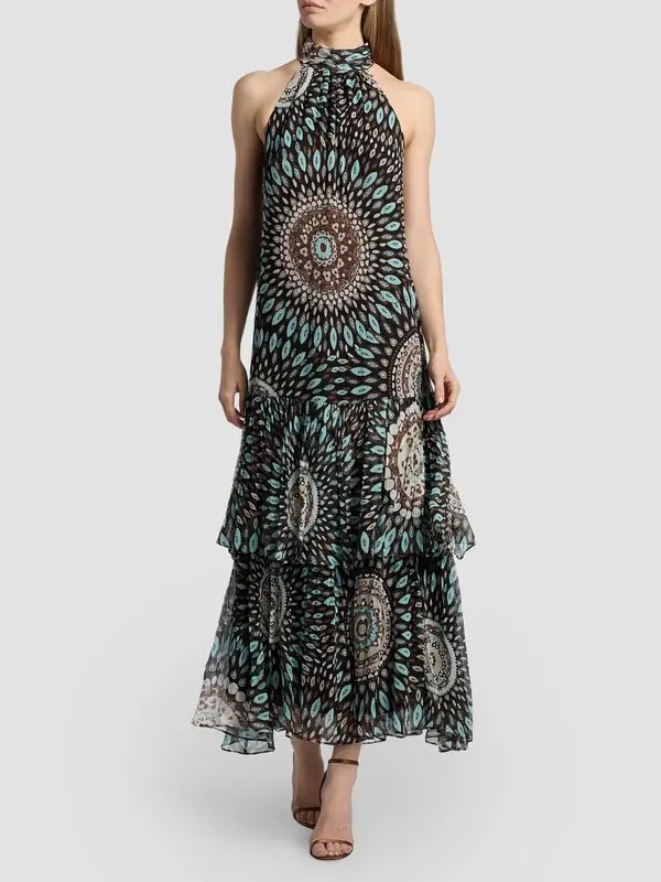 Ramy Brook River Mandala Silk Tiered Maxi Dress