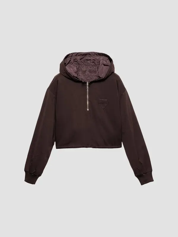 Prada Reversible Cotton Jersey And Re-nylon Hoodie - Brown