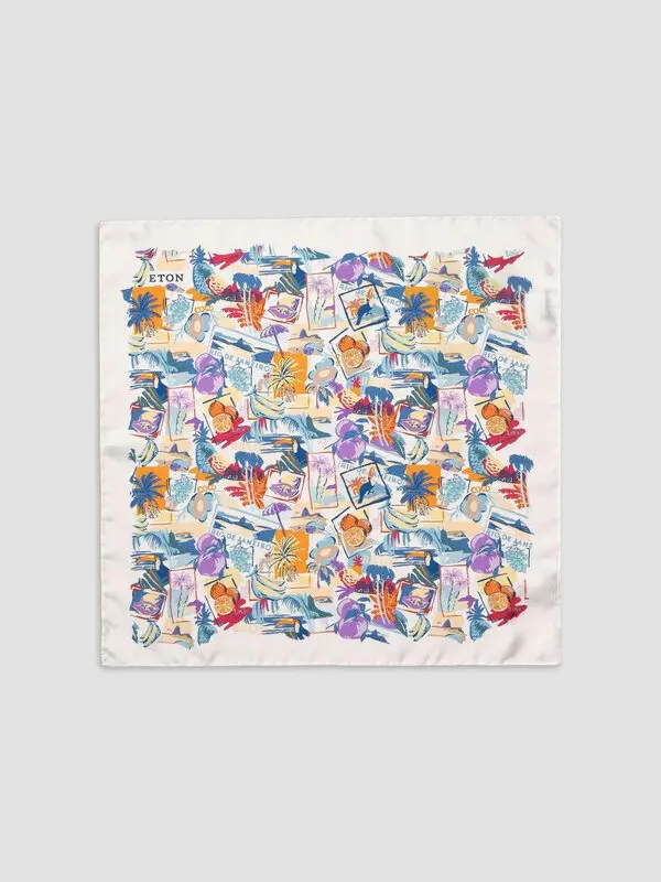 Eton Postcard Print Silk Twill Pocket Square