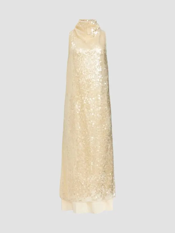 Altuzarra Noor Sequined Draped Cocktail Dress - Macadamia