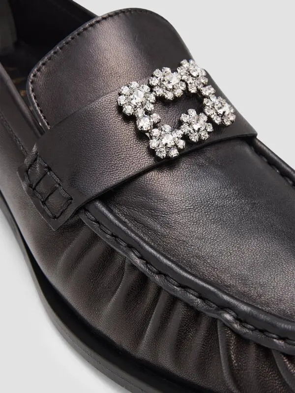 ROGER VIVIER Embellished Buckle 25mm Leather Loafers