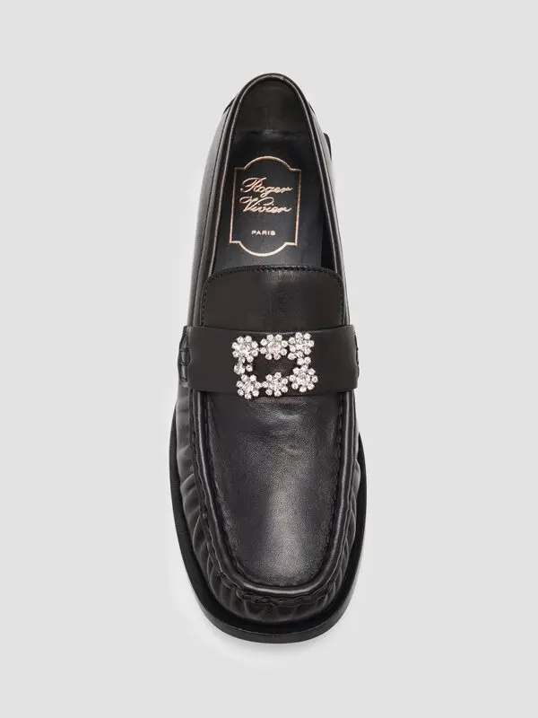 ROGER VIVIER Embellished Buckle 25mm Leather Loafers