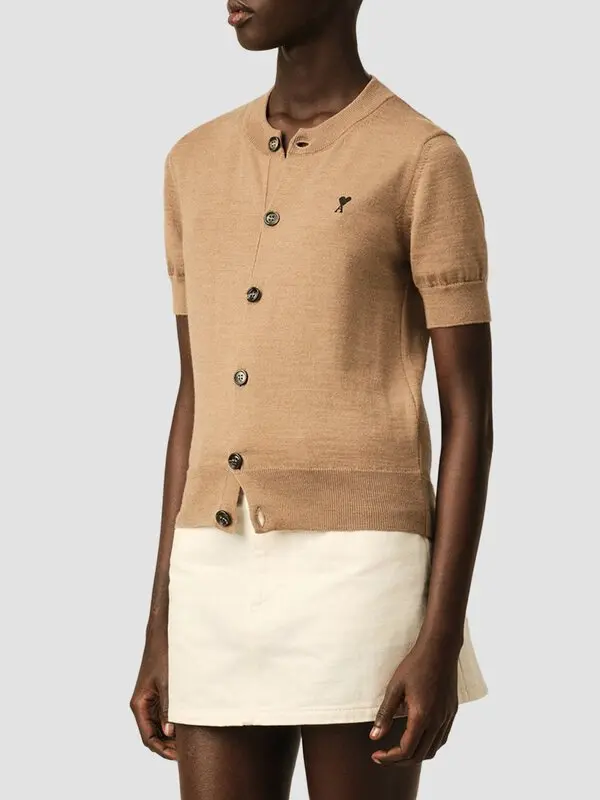 AMI Paris De Coeur Wool Short-sleeve Cardigan