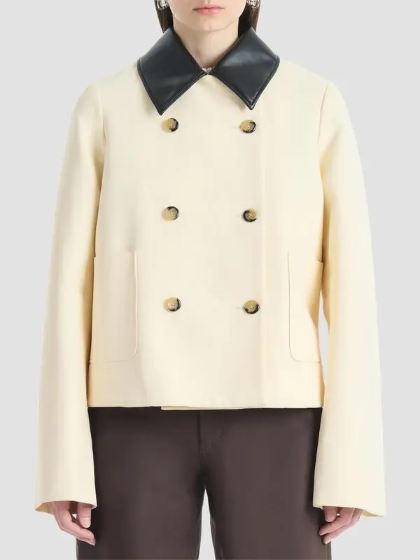 Altuzarra Harburg Faux-leather-trimmed Cotton Double-breasted Jacket - Opal