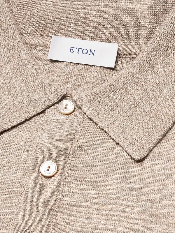 Eton Linen-cotton Fine Knit Polo Shirt - Beige