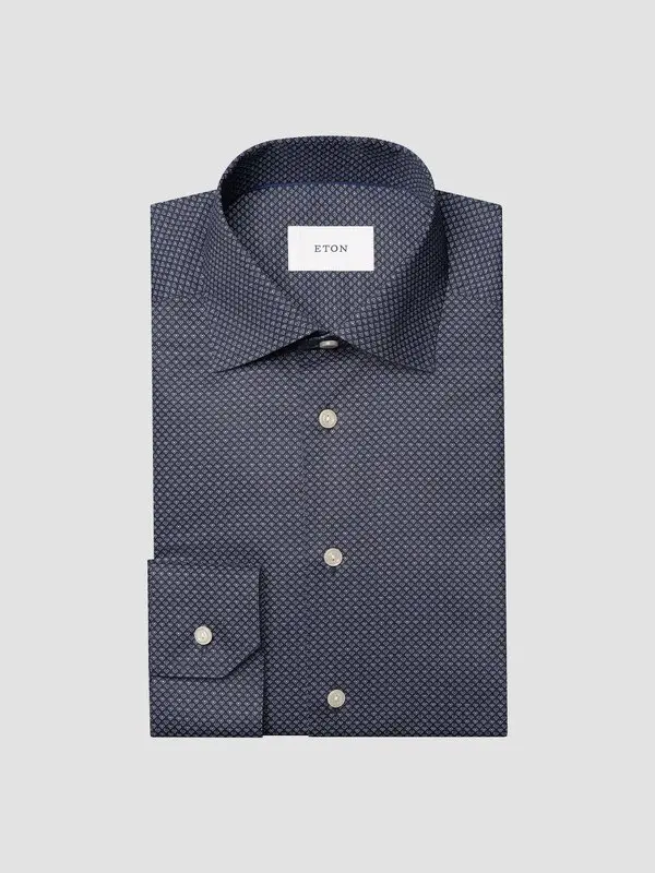 Eton Geometric Print Contemporary-fit Cotton Twill Shirt