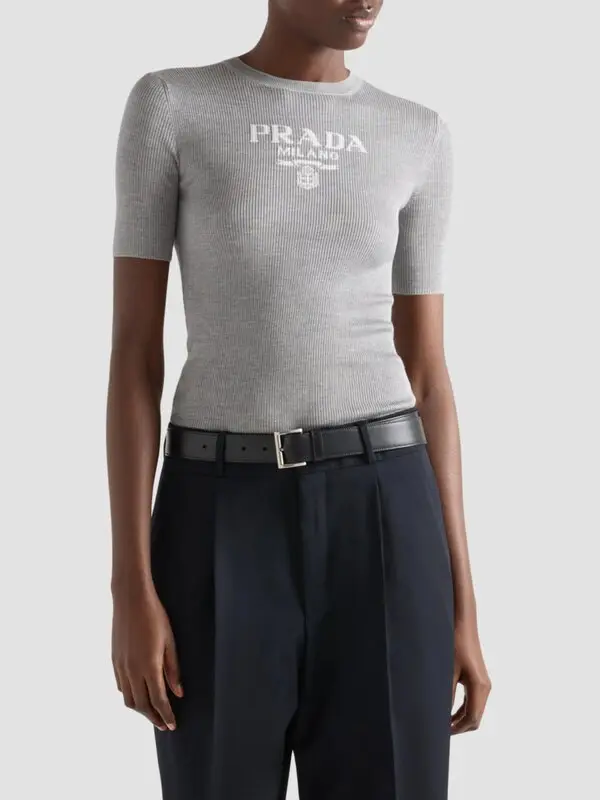 Prada Silk Crewneck Sweater With Logo