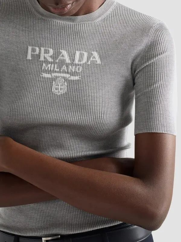 Prada Silk Crewneck Sweater With Logo