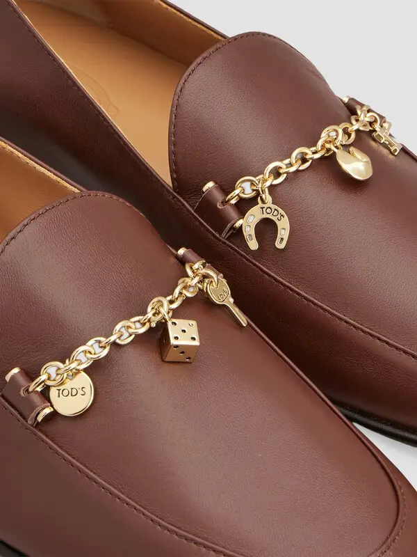 TOD'S Charm Leather Loafers - Mogano
