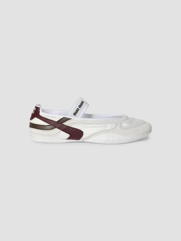 Miu Miu Gymnasium Technical Fabric And Suede Ballerinas - White
