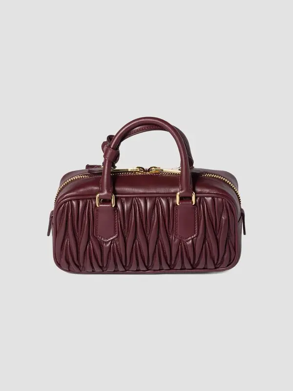 Miu Miu Arcadie Matelassé Nappa Leather Top Handle Bag - Dark Red