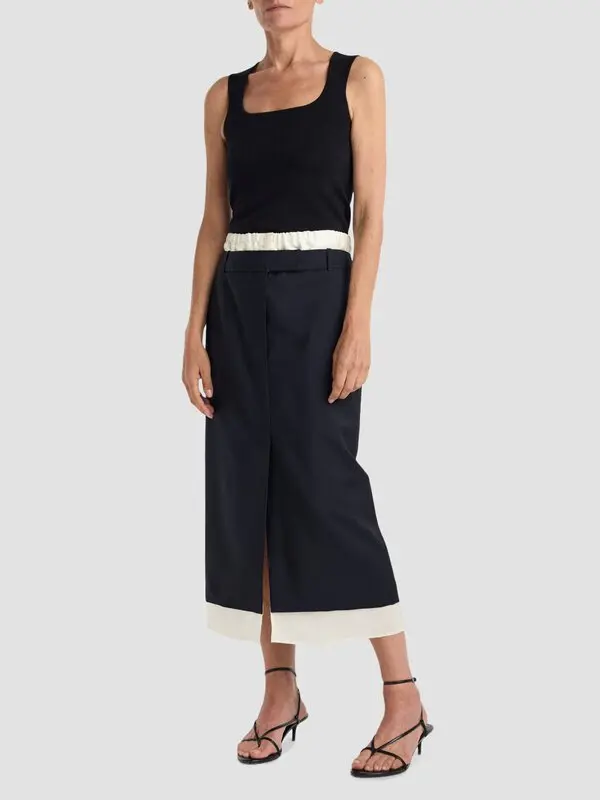 RÓHE Boxer Detail Virgin Wool-mohair Midi Skirt - Navy