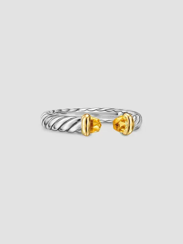 David Yurman Petite Cable Open Ring In Sterling Silver - Citrine