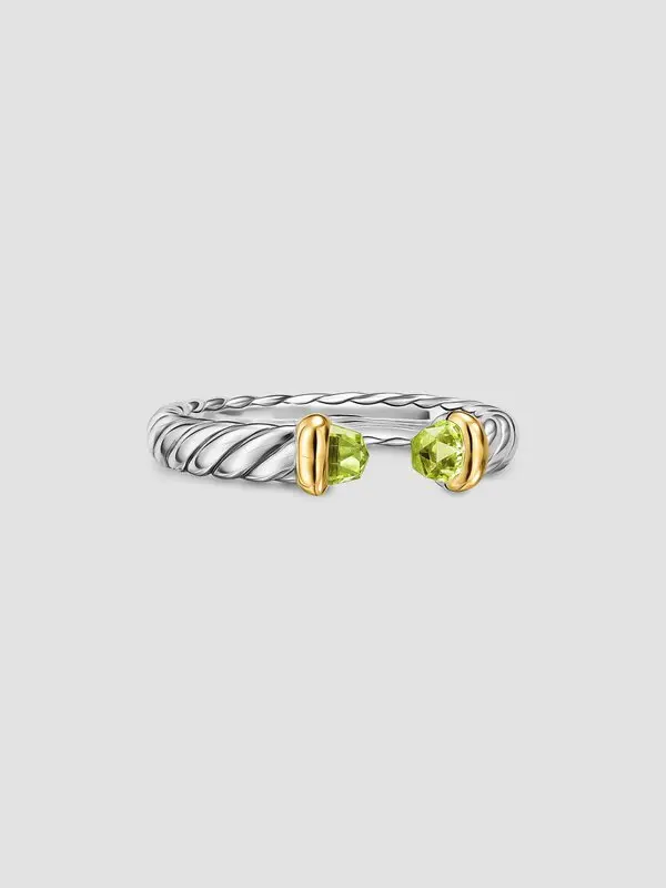 David Yurman Petite Cable Open Ring In Sterling Silver - Peridot