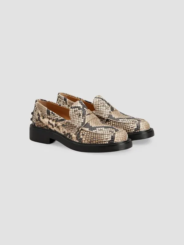 TOD'S Snakeskin-print Leather Penny Loafers - Natural