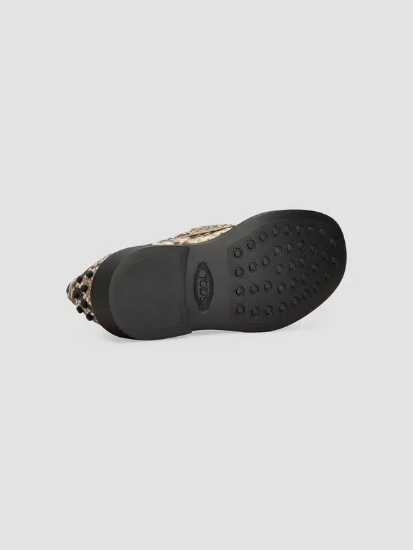 TOD'S Snakeskin-print Leather Penny Loafers - Natural