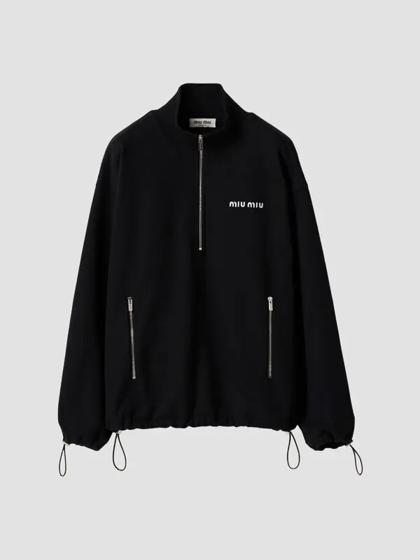 Miu Miu Cotton Fleece Zipper Sweatshirt - Black