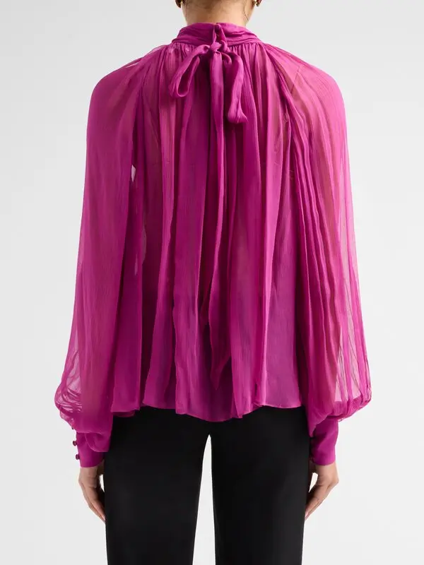 Ronny Kobo Zenia Draped Sheer Blouse