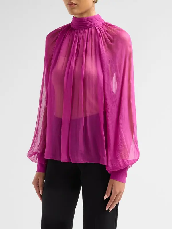 Ronny Kobo Zenia Draped Sheer Blouse