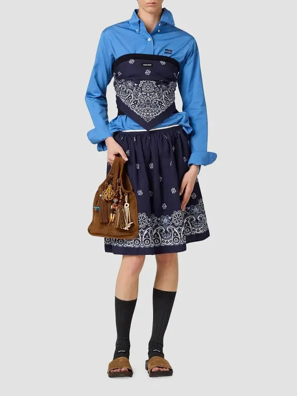 Miu Miu Printed Slubbed Poplin Skirt