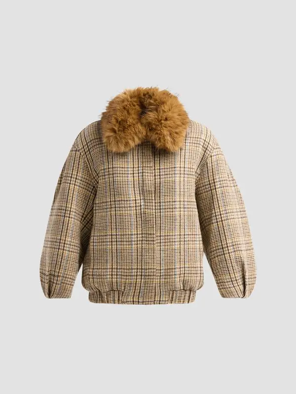 Ronny Kobo Savannah Tweed Faux Fur Collar Jacket