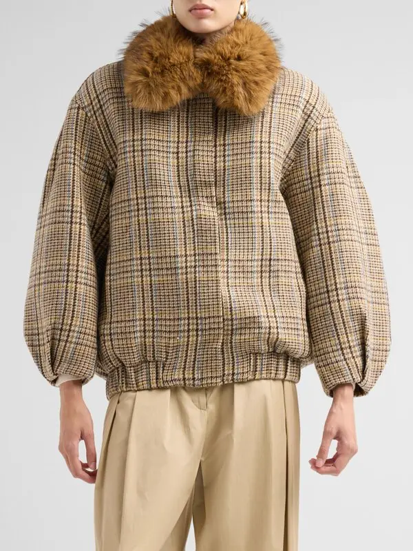 Ronny Kobo Savannah Tweed Faux Fur Collar Jacket