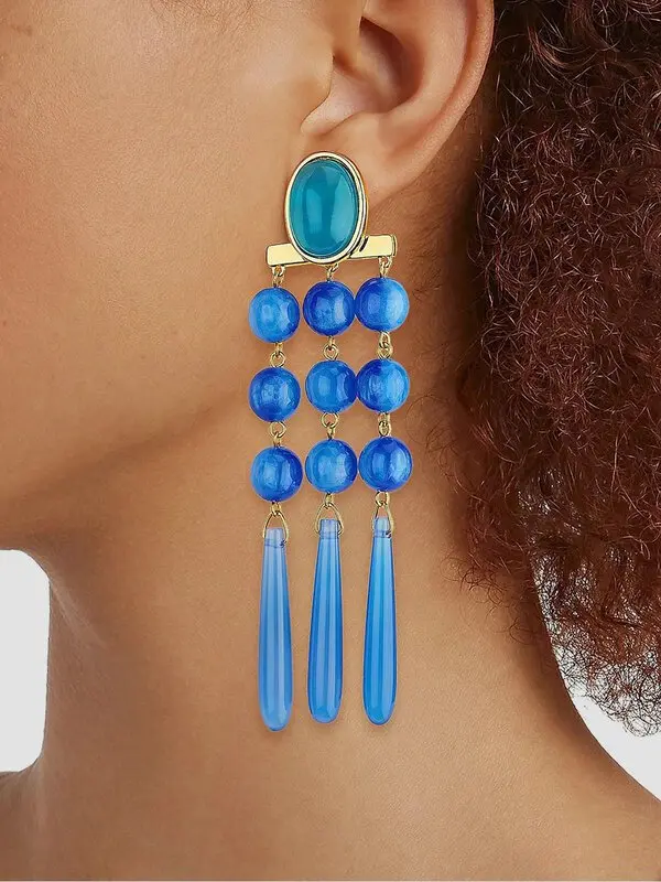 Ramy Brook Elisa Goldtone, Resin & Agate Chandelier Earrings - Blue Multi