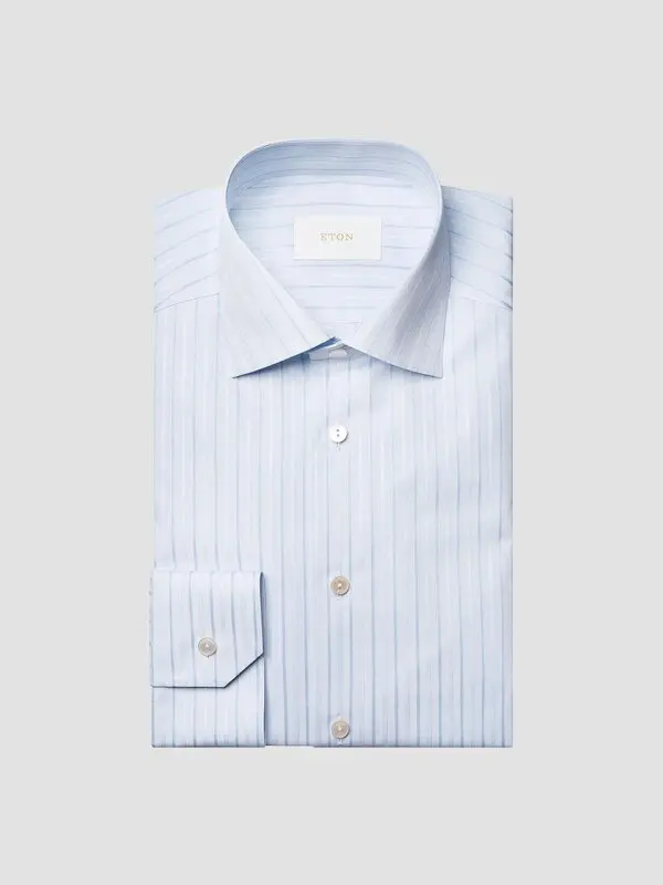 Eton Elevated Striped Cotton Contemporary-fit Shirt - Blue