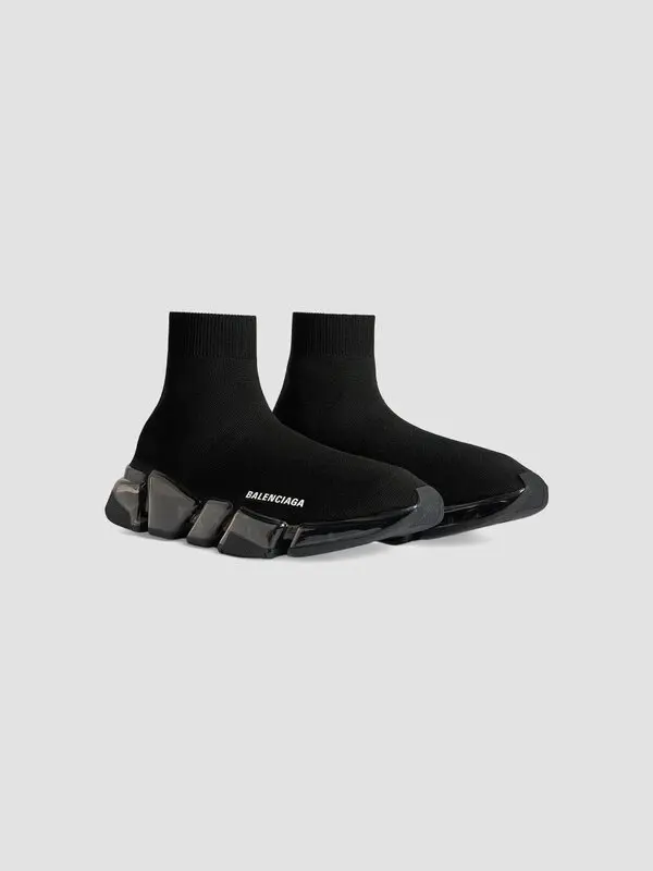 Balenciaga Speed 2.0 Full Clear Sole Knit Sneakers - Black
