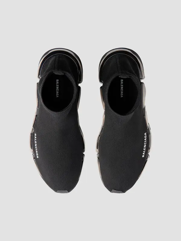Balenciaga Speed 2.0 Full Clear Sole Knit Sneakers - Black
