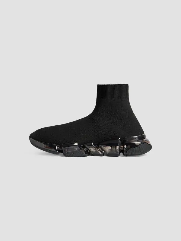 Balenciaga Speed 2.0 Full Clear Sole Knit Sneakers - Black