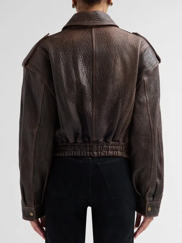 Ronny Kobo Medea Leather Crop Jacket - Brown